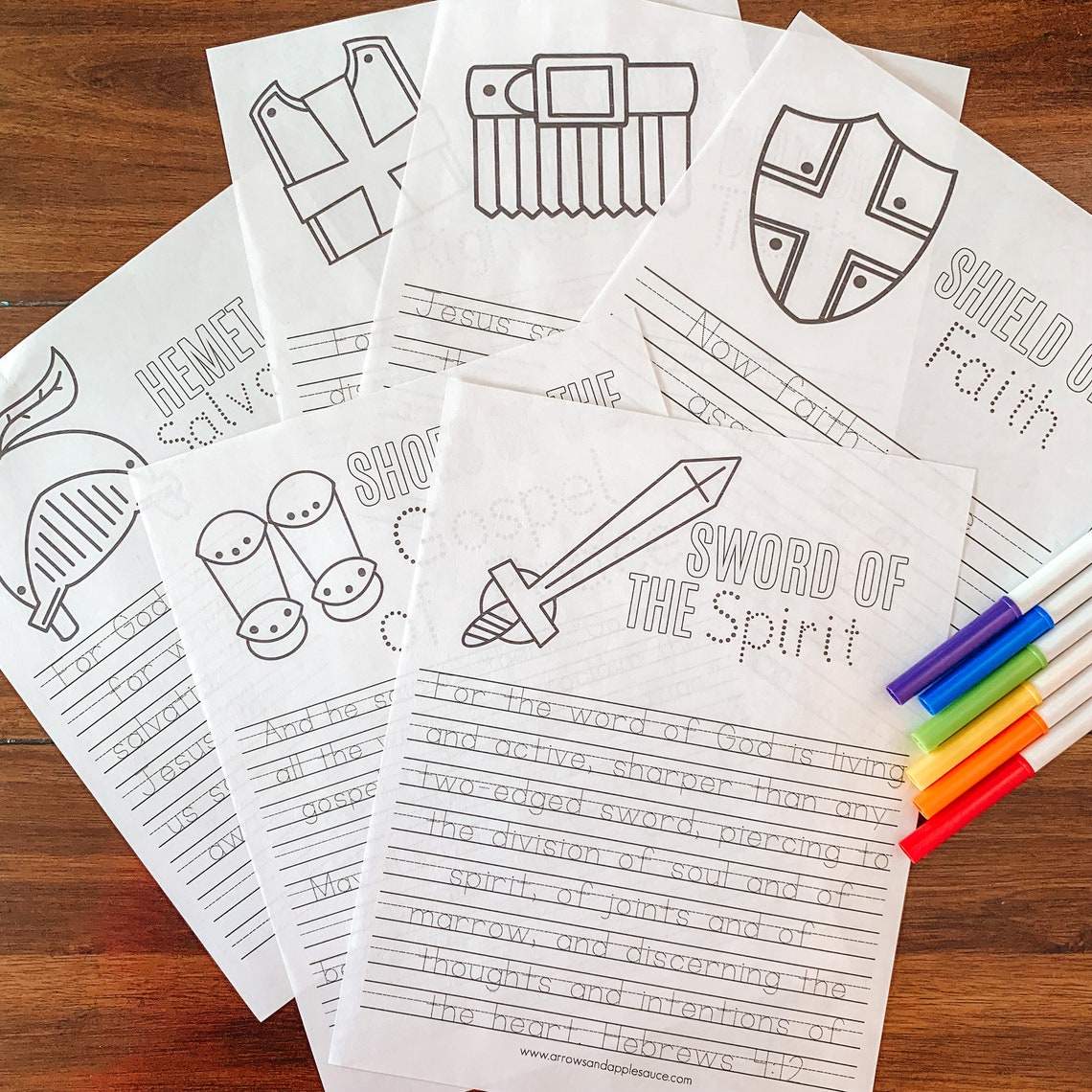 Armor of God Trace and Color Activity Set, Coloring Pages, Bible Verse ...