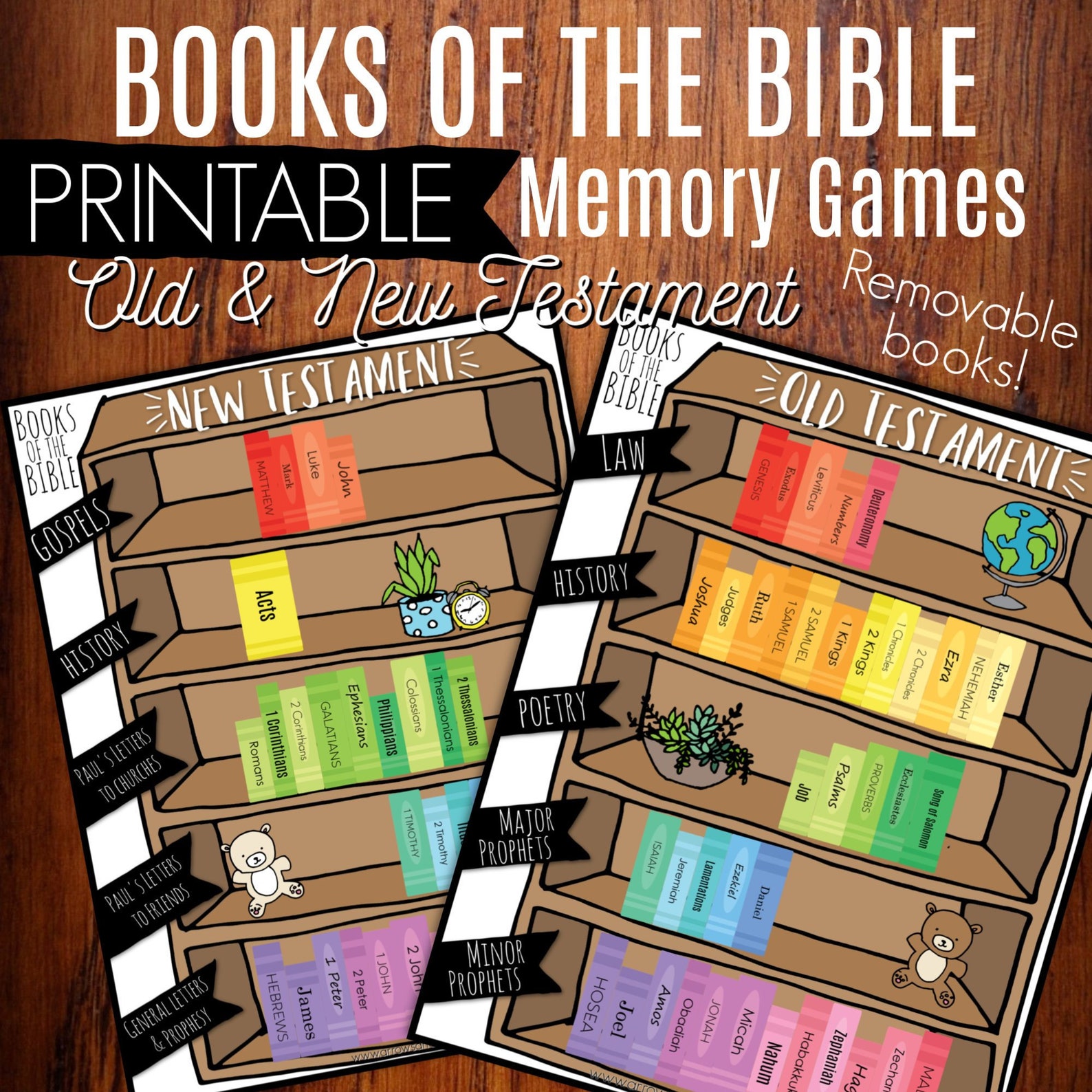 Books of the Bible Printable Memory Game Bundle, Learn Old & New ...