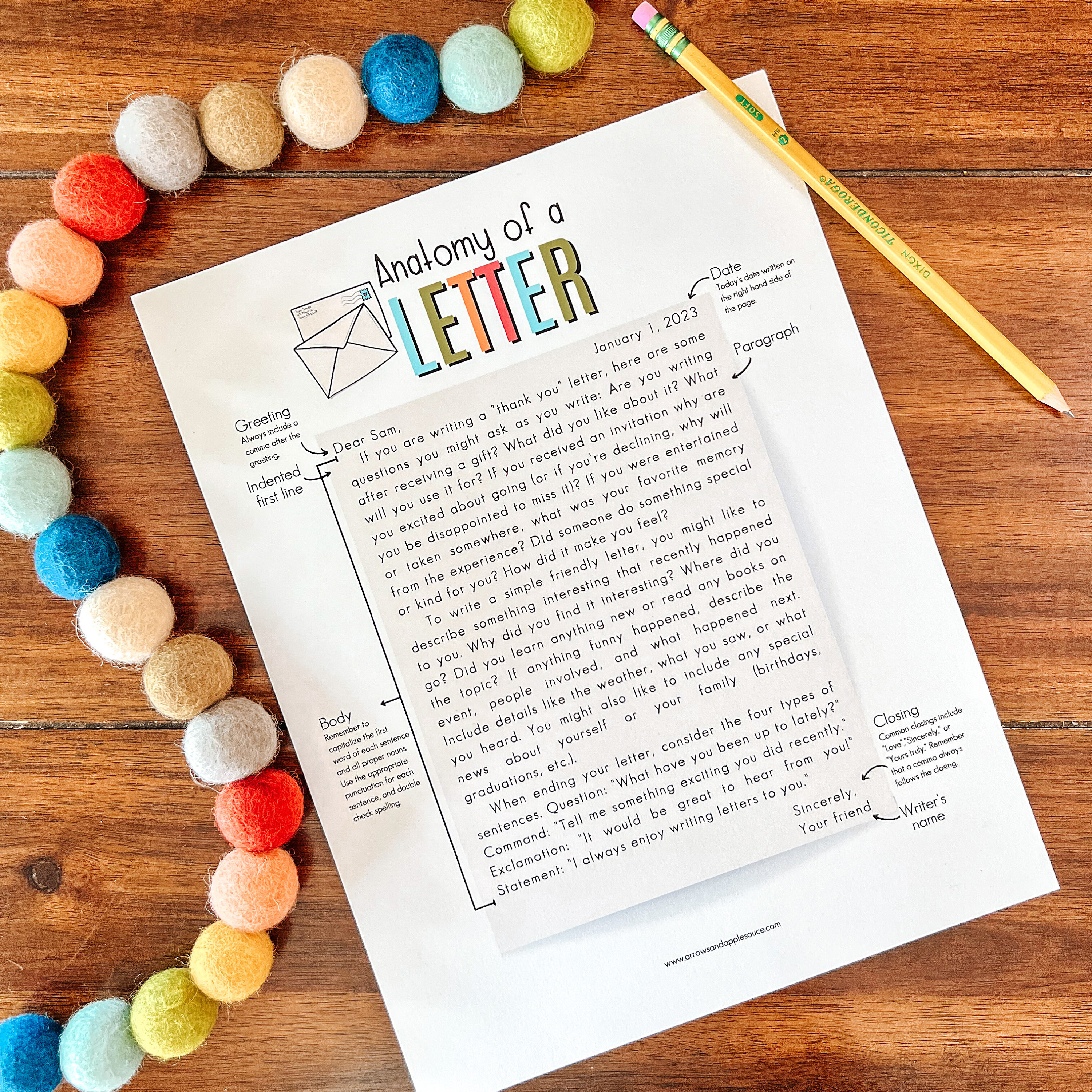 Letter Writing Activity Set, Printable Letter Anatomy Writing Guide ...