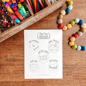 Five Solas Coloring Printable, Reformation Theology Lesson, Kids Bible ...