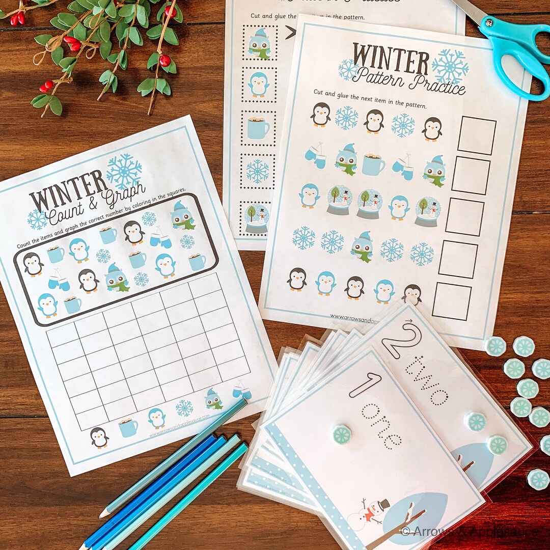Preschool Math Printable Winter Activity Pack, Homeschool Printables ...
