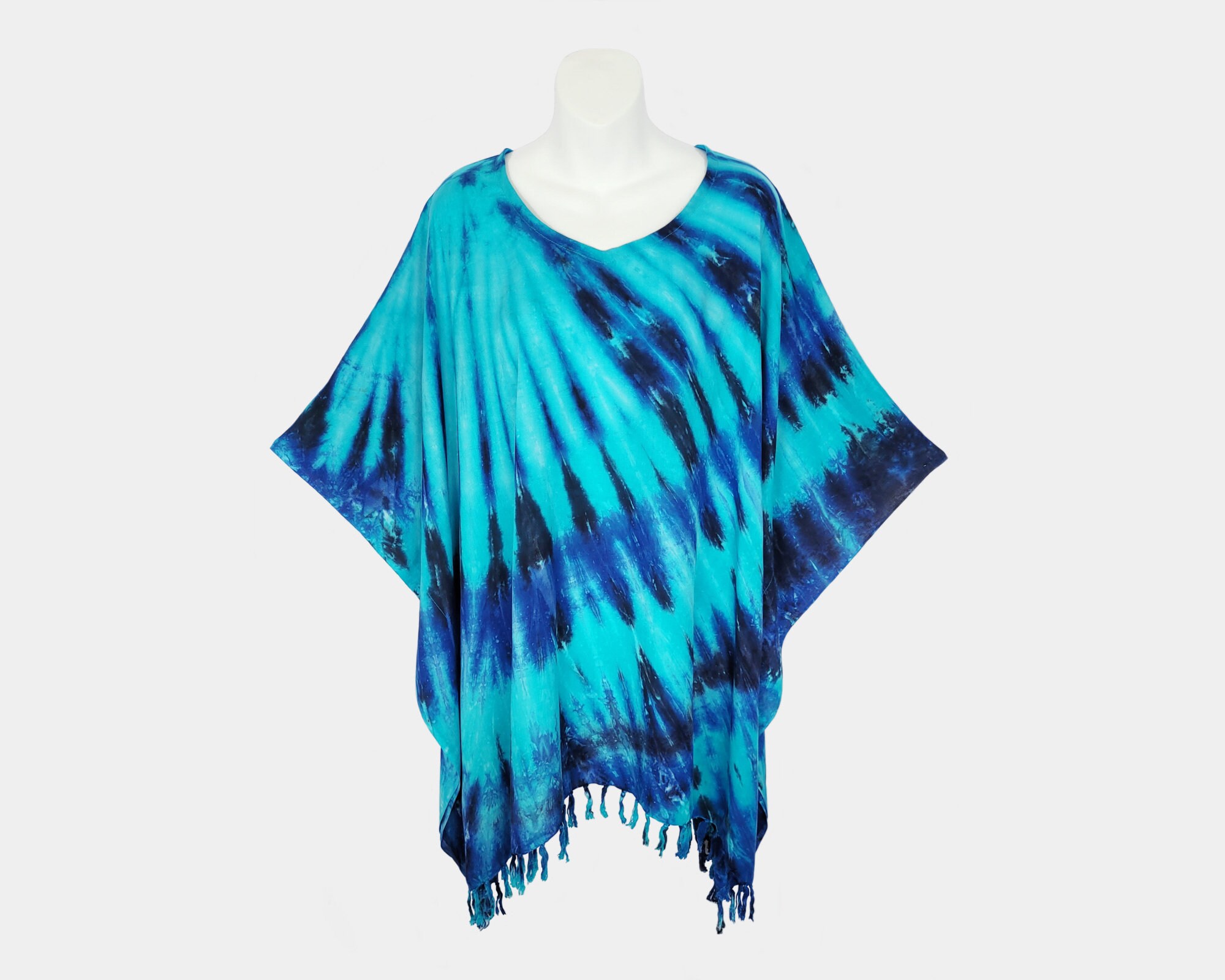 Big Spiral Tie Dyed Poncho Top With Fringe, Light Weight Rayon - Etsy