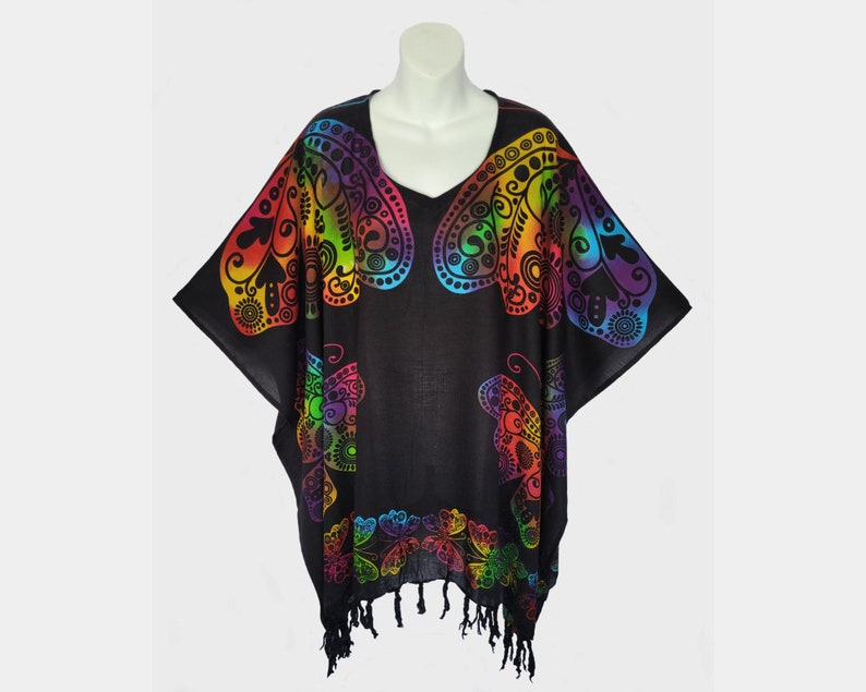 Butterfly Poncho Top - Beach Cover-up, Fringe, Light-weight Rayon, Plus ...