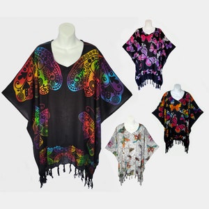 Butterfly Poncho Top - Beach Cover-up, Fringe, Light-weight Rayon, Plus ...