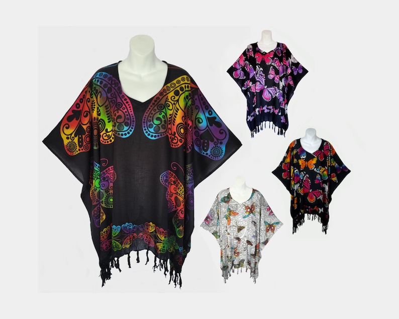Butterfly Poncho Top - Beach Cover-up, Fringe, Light-weight Rayon, Plus ...