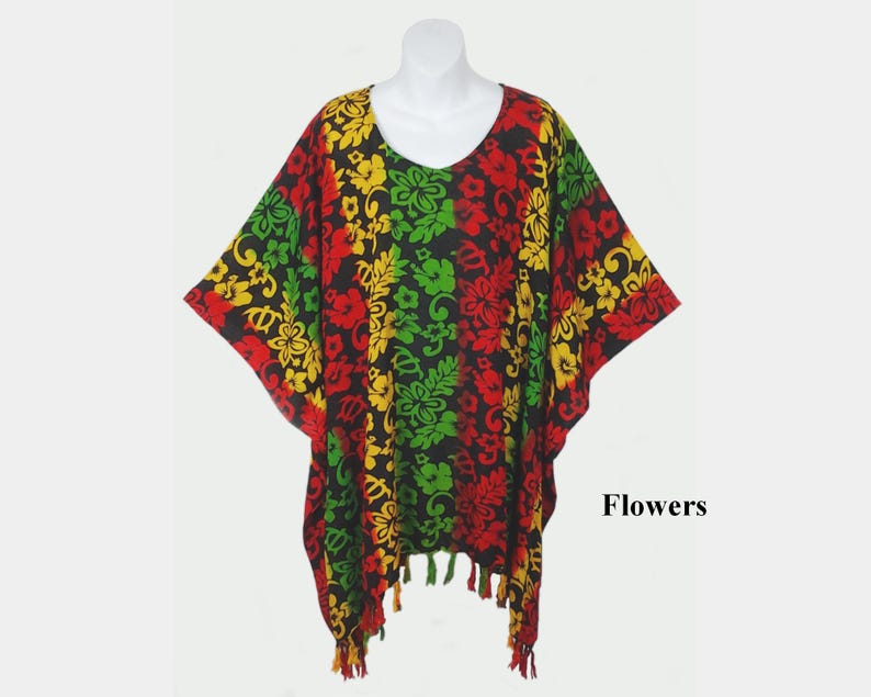 Rasta Striped Poncho Top With Fringe - Red, Green. Gold, Black, Light ...