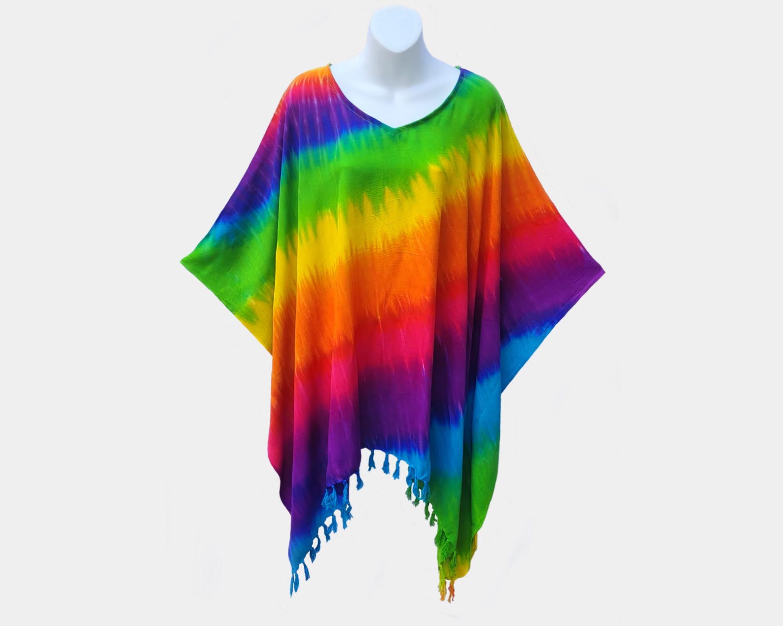 Big Spiral Tie Dyed Poncho Top With Fringe, Light Weight Rayon - Etsy