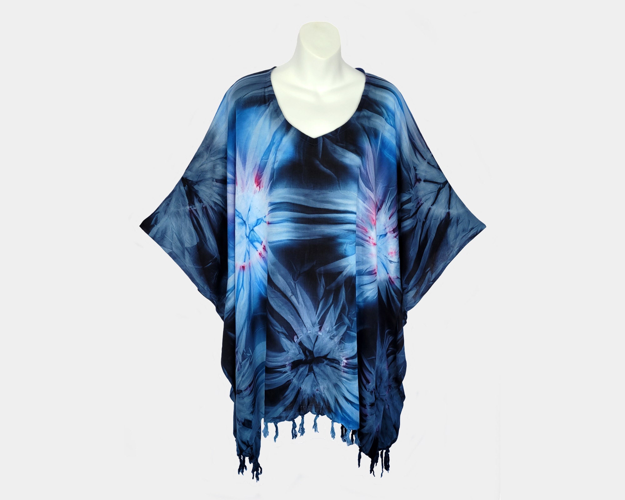 Star-burst Tie Dyed Poncho Top With Fringe, Light Weight Rayon - Etsy