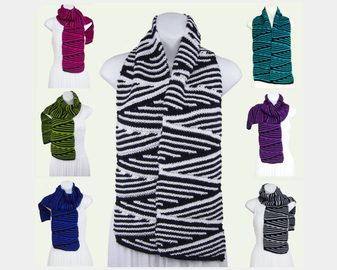 Wedges Hand-knit Zig-zag Two-color Scarves - Etsy
