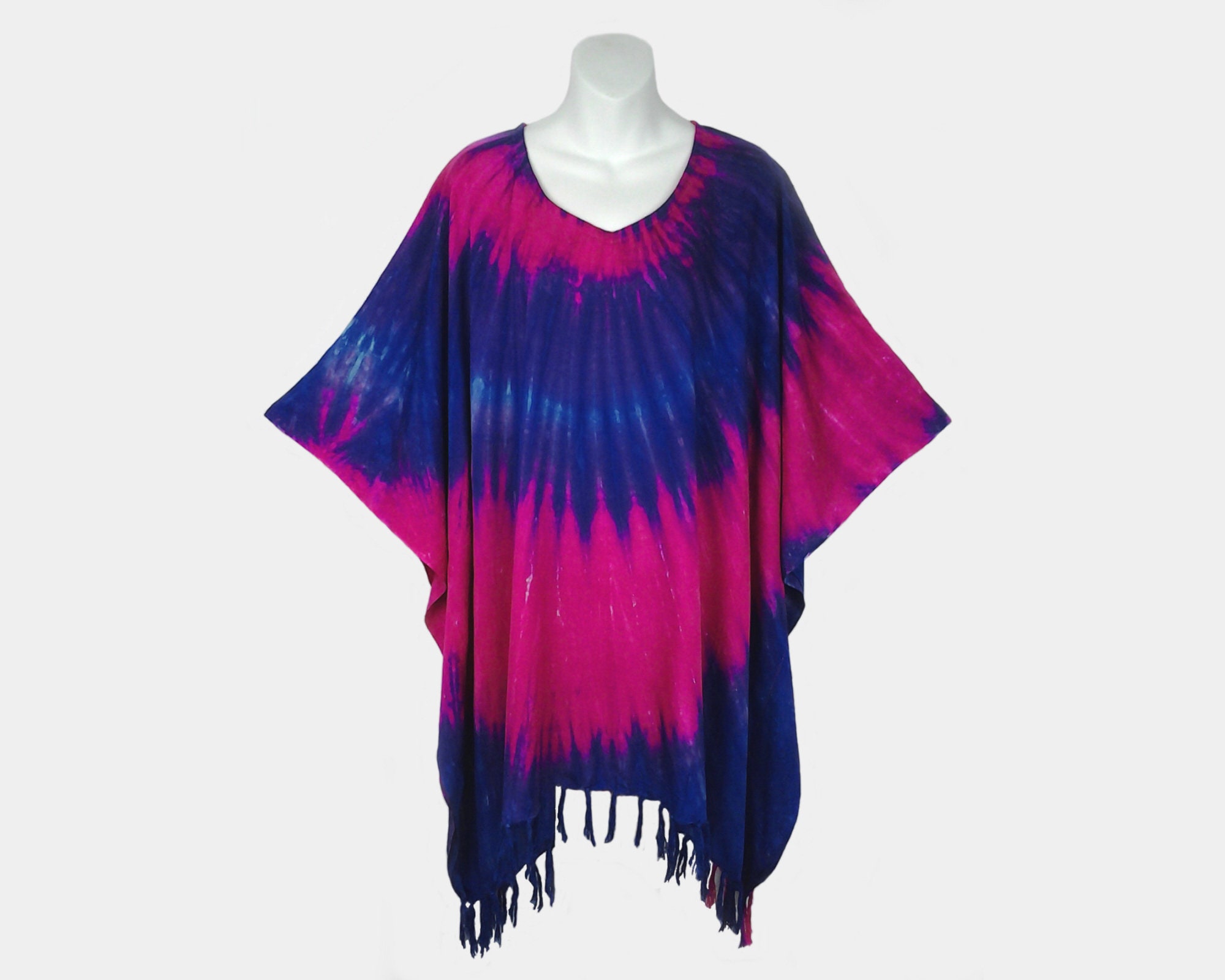 Big Spiral Tie Dyed Poncho Top With Fringe, Light Weight Rayon - Etsy