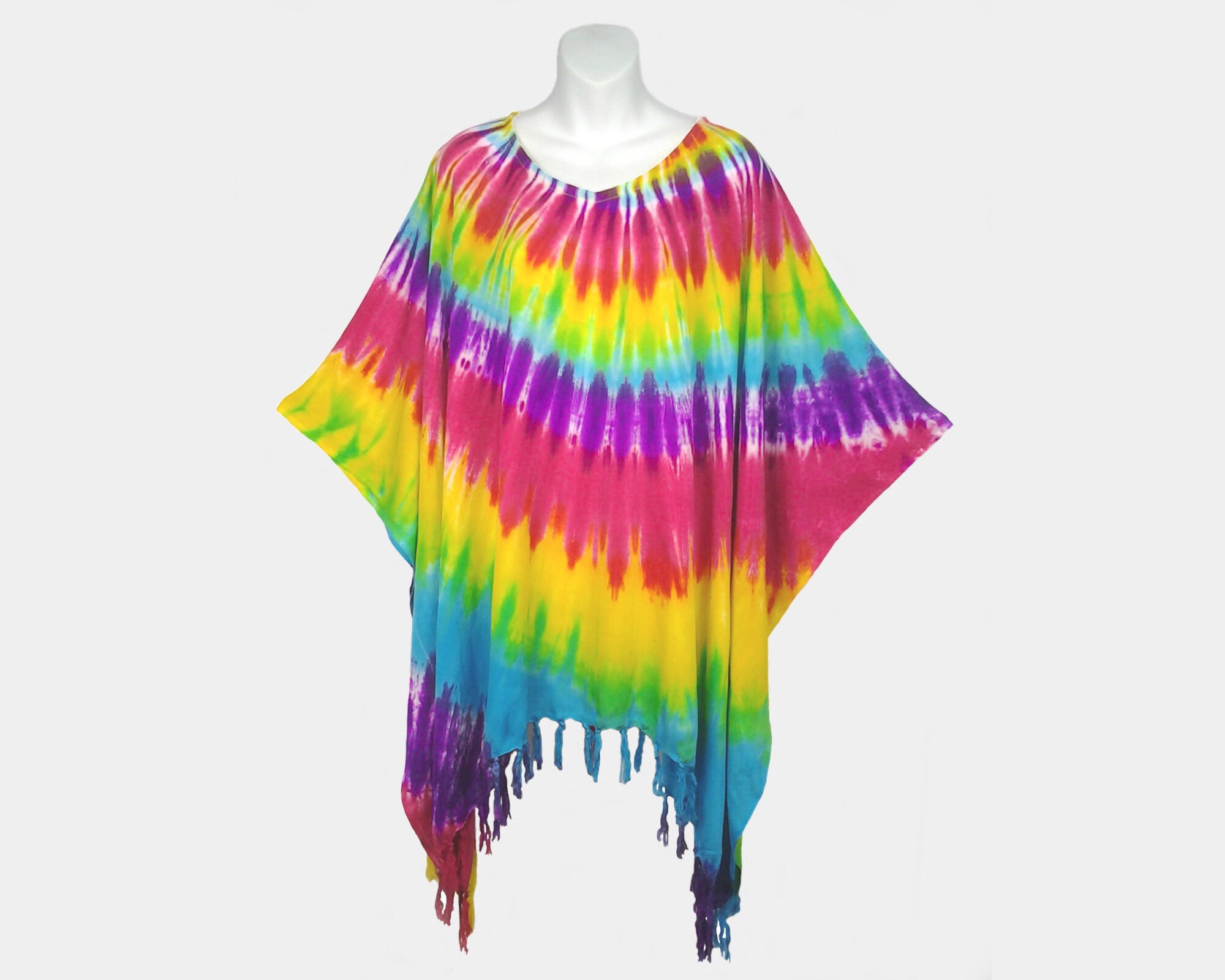 Big Spiral Tie Dyed Poncho Top With Fringe, Light Weight Rayon - Etsy