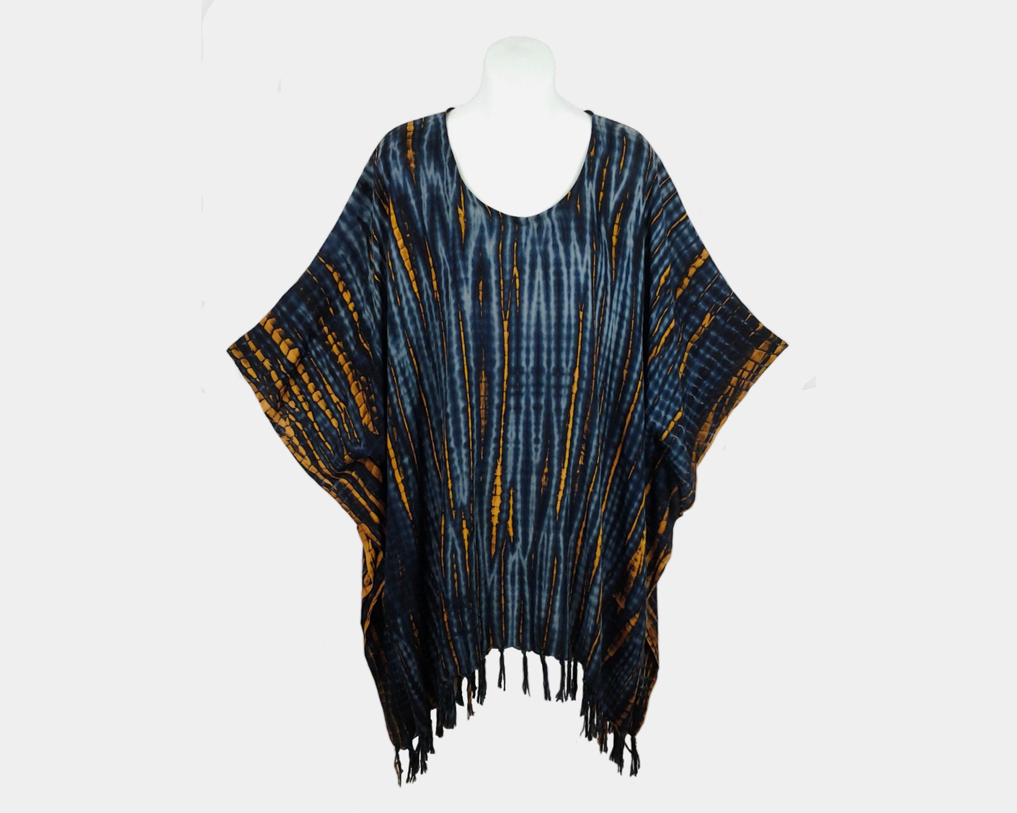 Streaky Tie Dyed Poncho Top With Fringe, Light Weight Rayon - Etsy