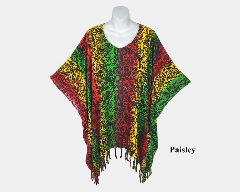 Rasta Striped Poncho Top With Fringe - Red, Green. Gold, Black, Light ...