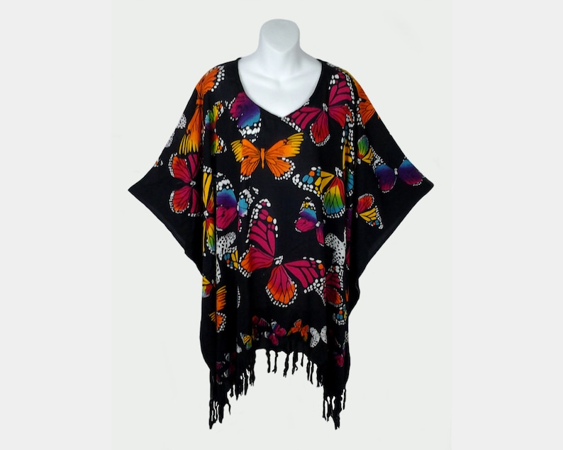 Butterfly Poncho Top - Beach Cover-up, Fringe, Light-weight Rayon, Plus ...