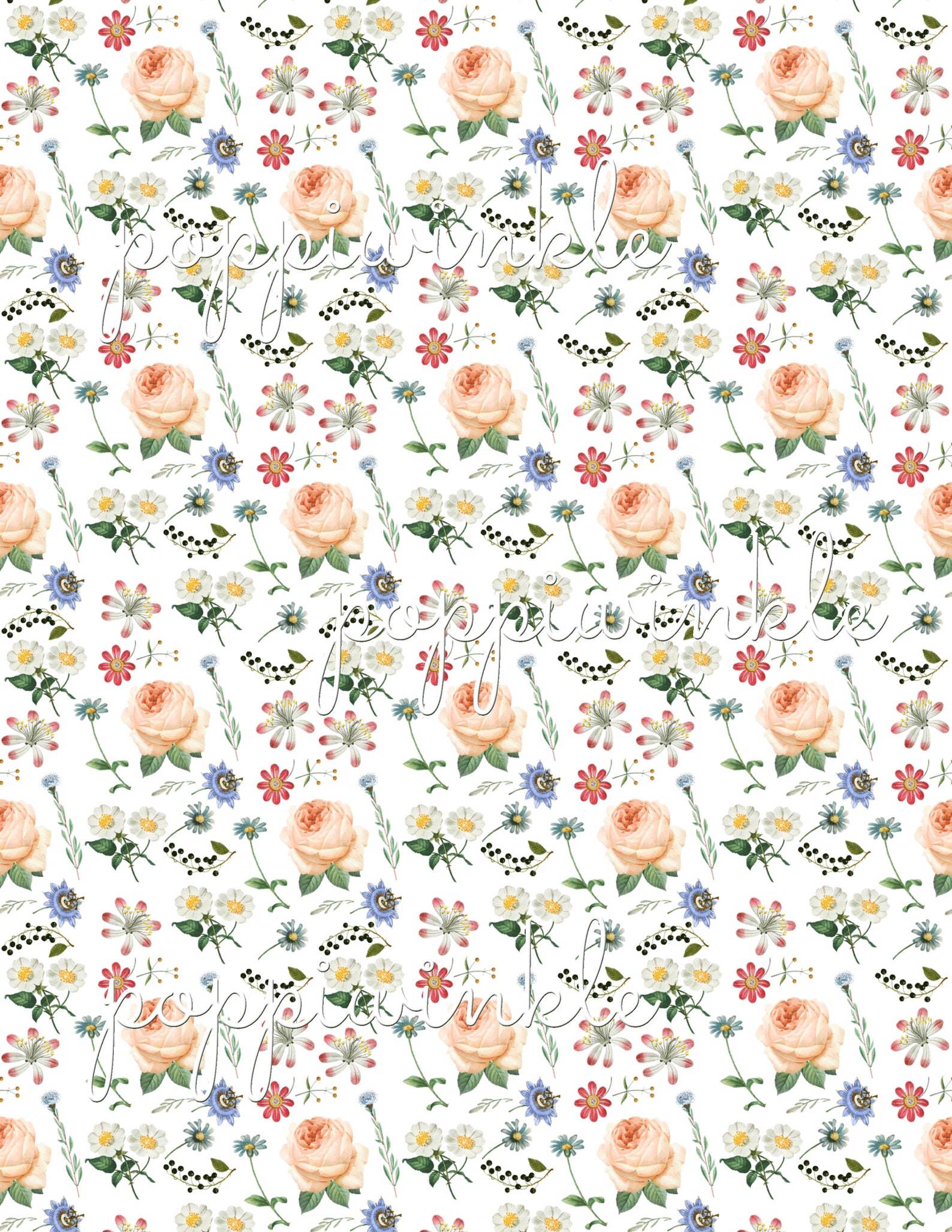 Gingham and Gardens Digital Papers Floral Black and White | Etsy