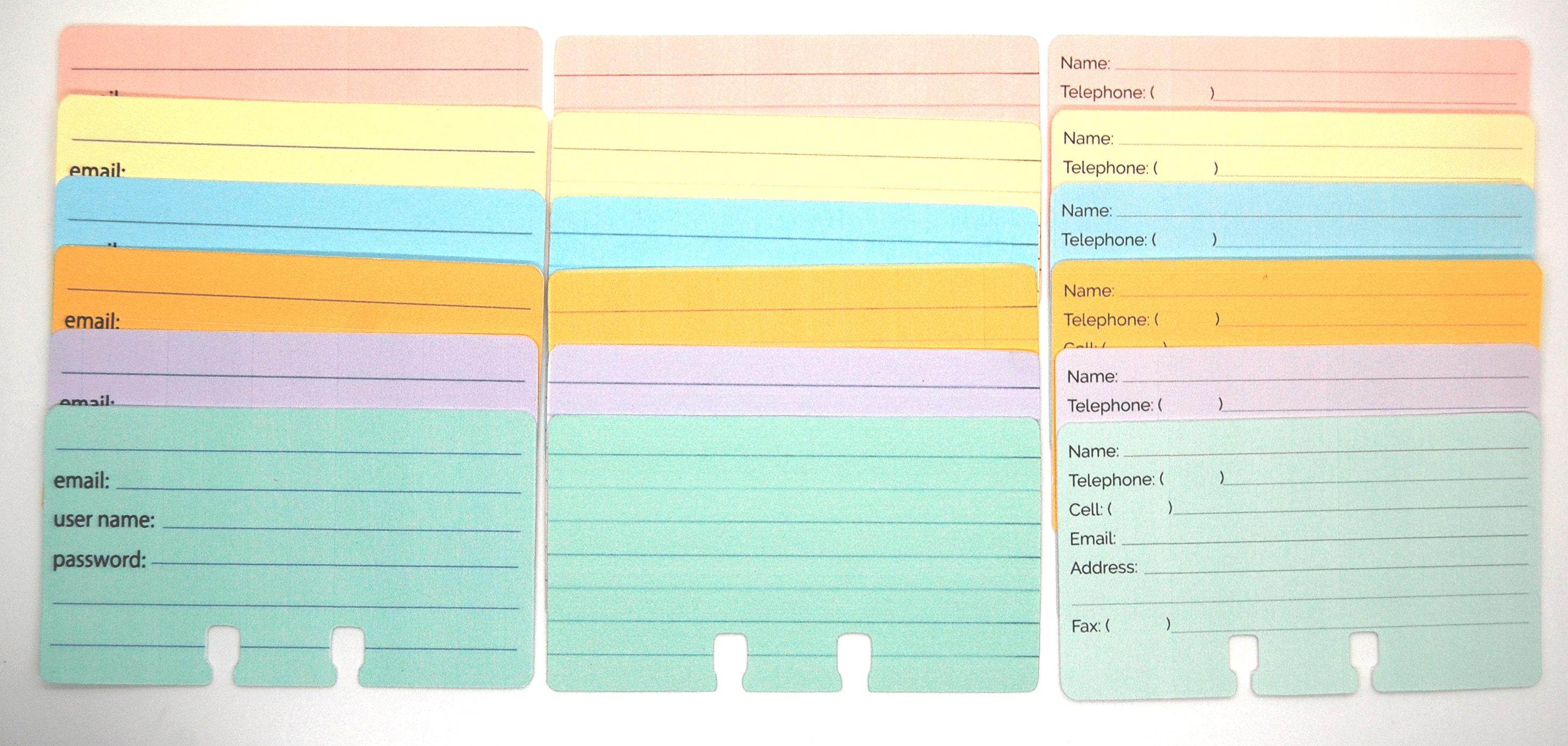 Rolodex Cards 6 Colors Password - Etsy