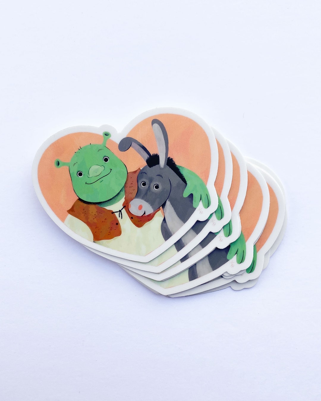 Cute Shrek & Donkey Heart Sticker Waterproof - Etsy