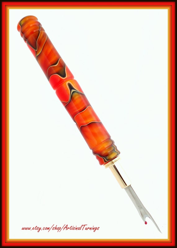 Gold Seam Ripper & Lava Bright Orange / Black Ribbon Acrylic | Etsy