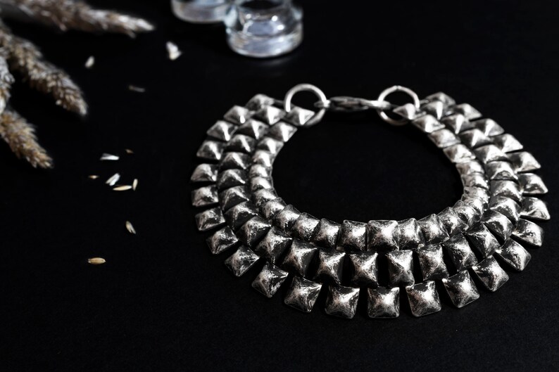 Men Silver Finish Pyramid Chain Bracelet Hades/alterskin - Etsy