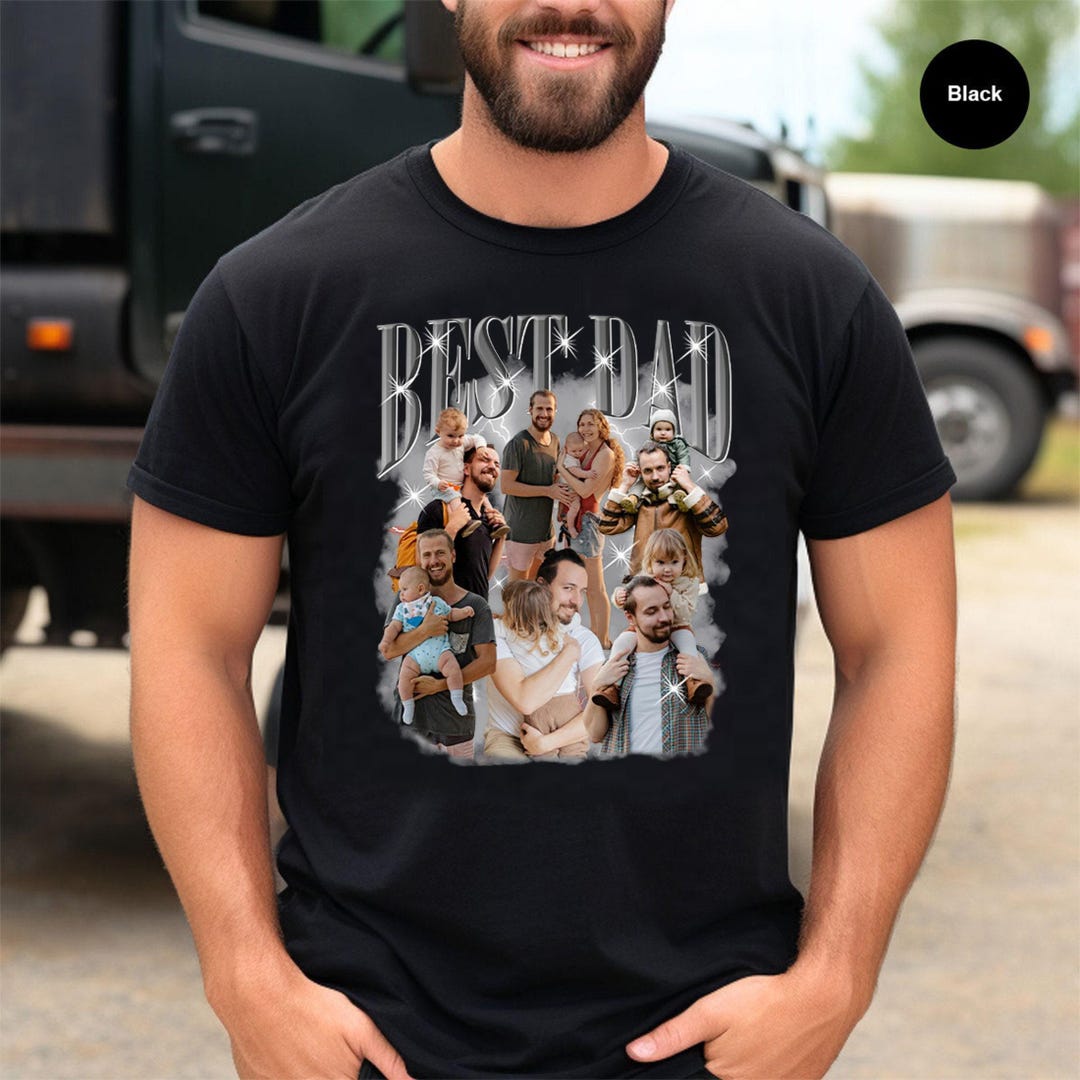 Custom Photo Best Dad Bootleg Rap Shirt, Personalized Dad Grandpa Face ...