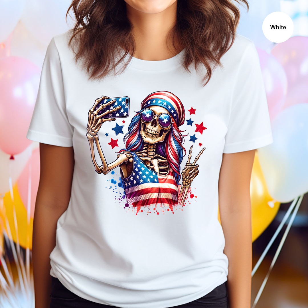 4th of July Skull T-shirt, Cool Girl Patriotic Skull T Shirt, Fourth of ...