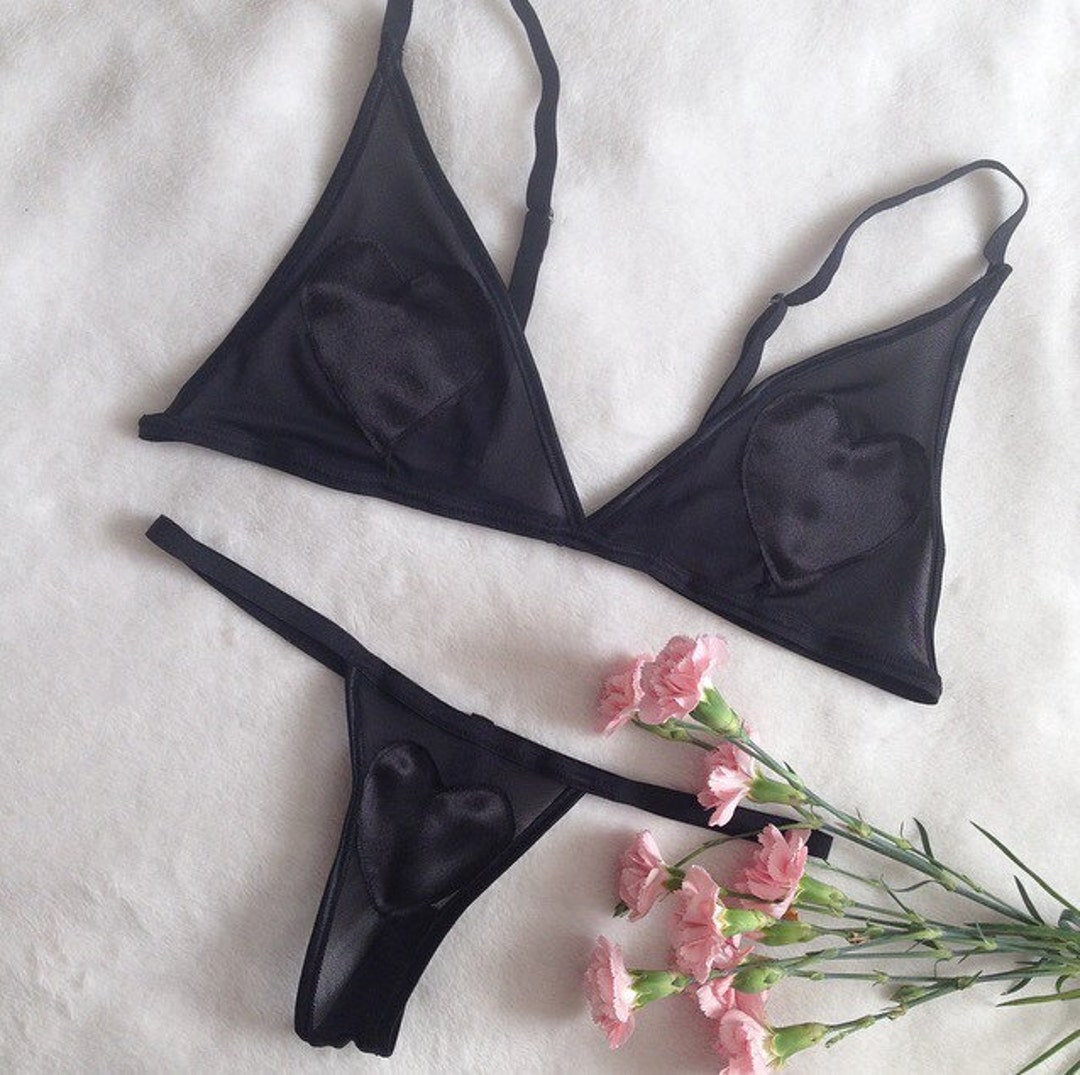 Satin Appliqué Lingerie Set - Etsy