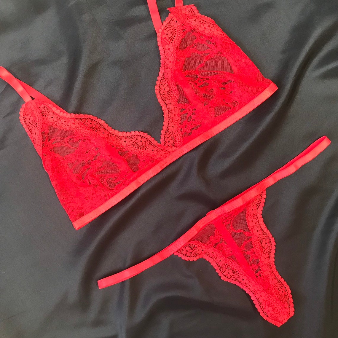 Red Lace Lingerie Set - Etsy