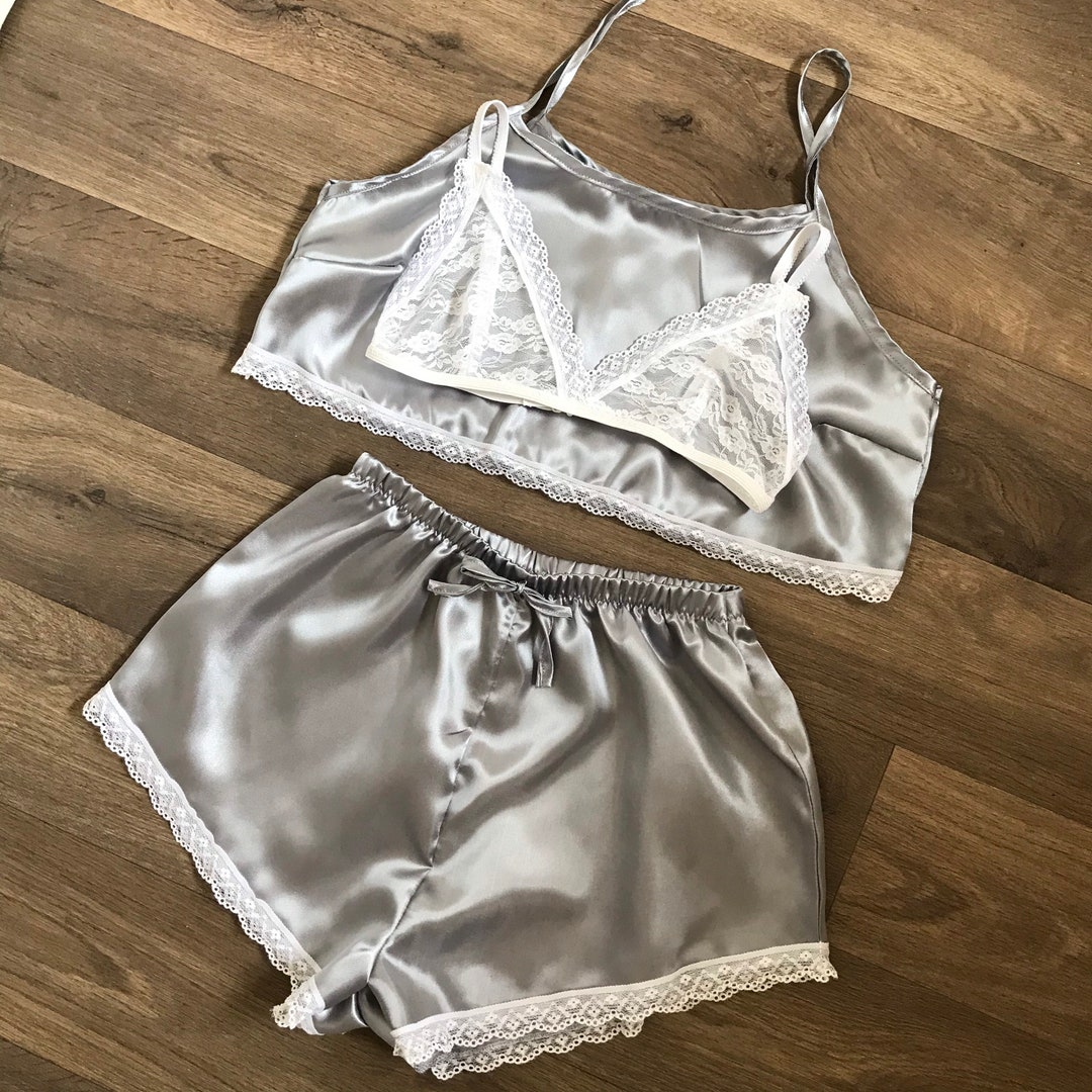 Three Piece Satin and Lace Pyjama Set - Etsy