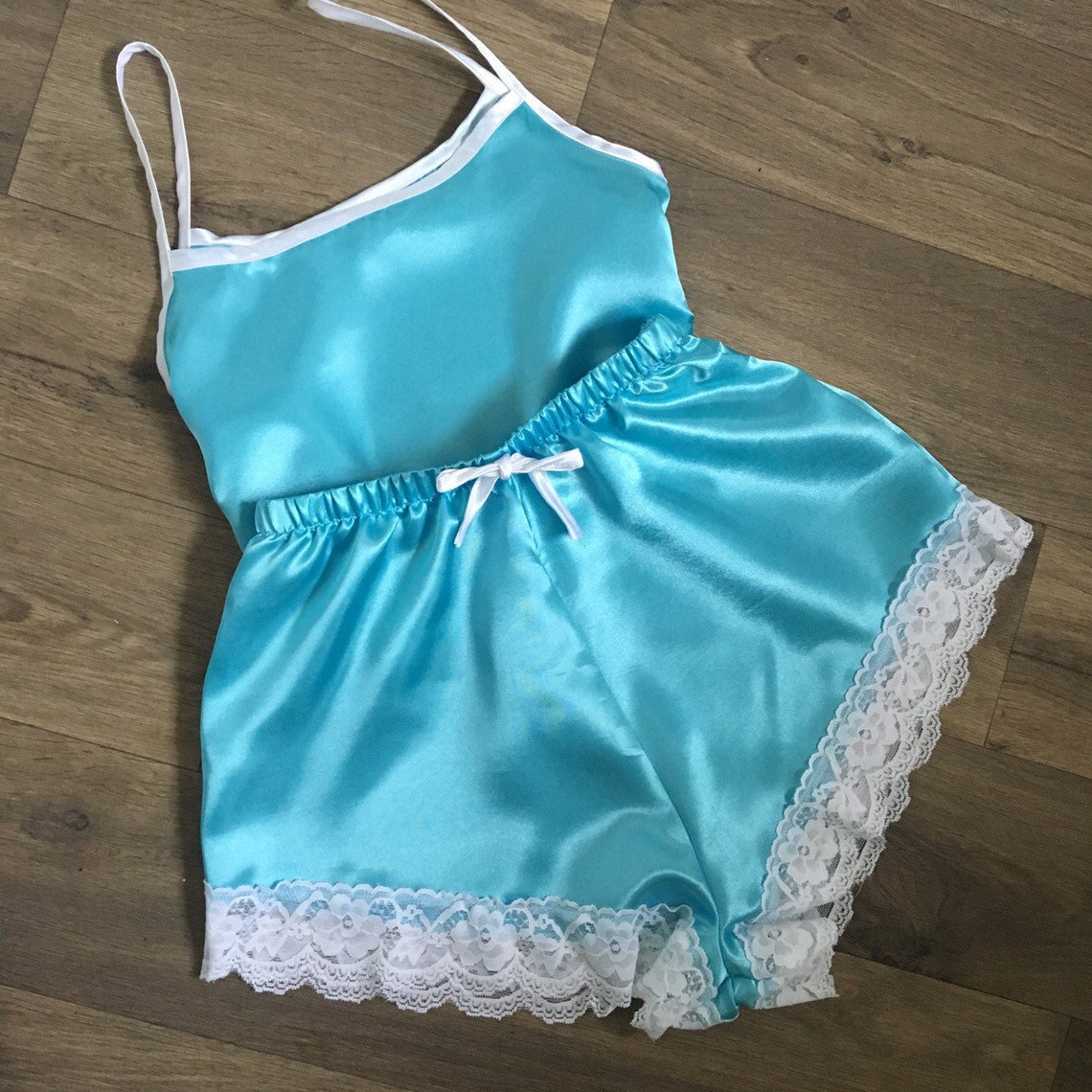 Satin Pyjamas With Lace Trim - Etsy