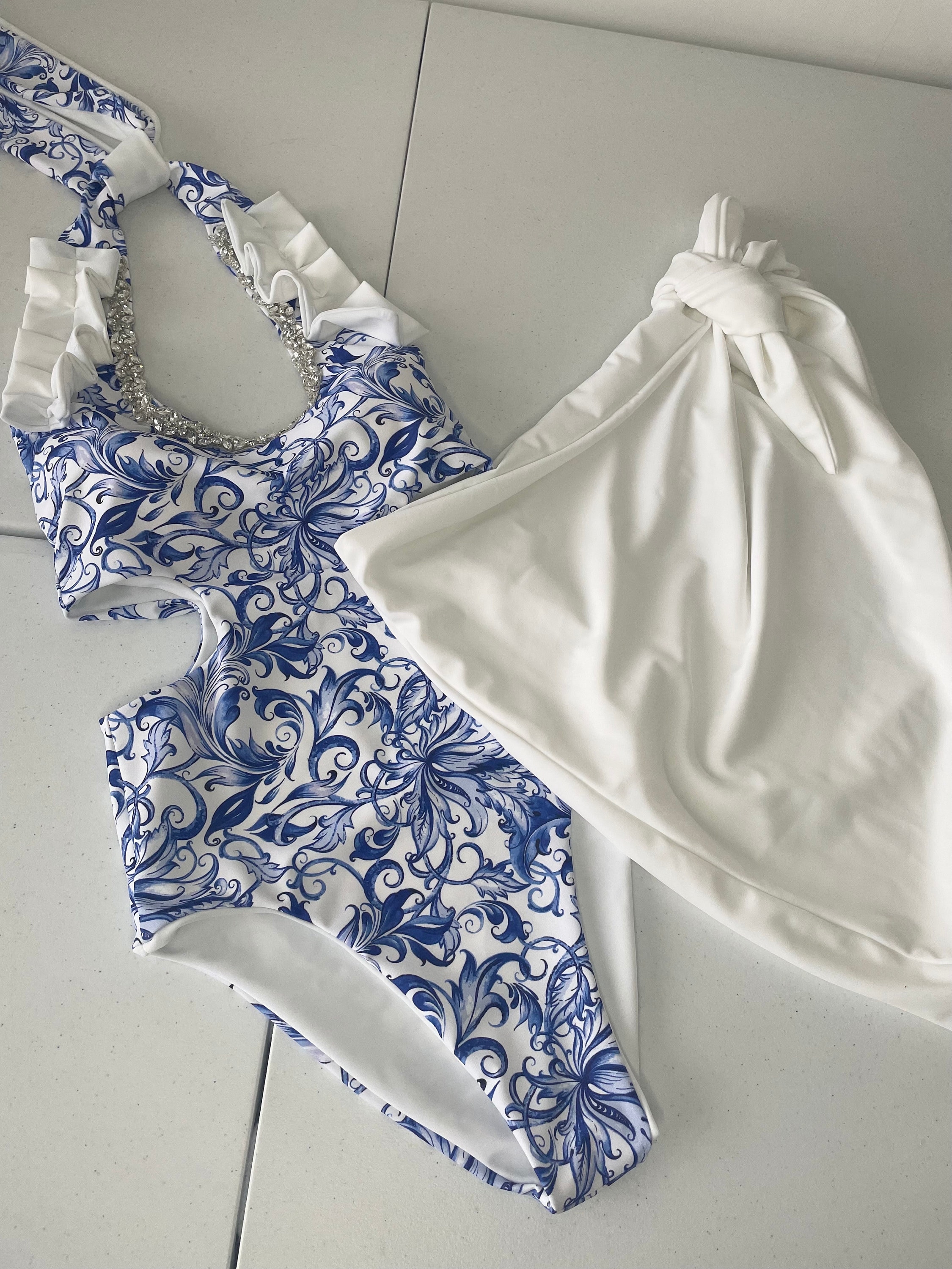 Blue and White Floral Swimsuit Blue and White Bathing Suit Swimwear ...