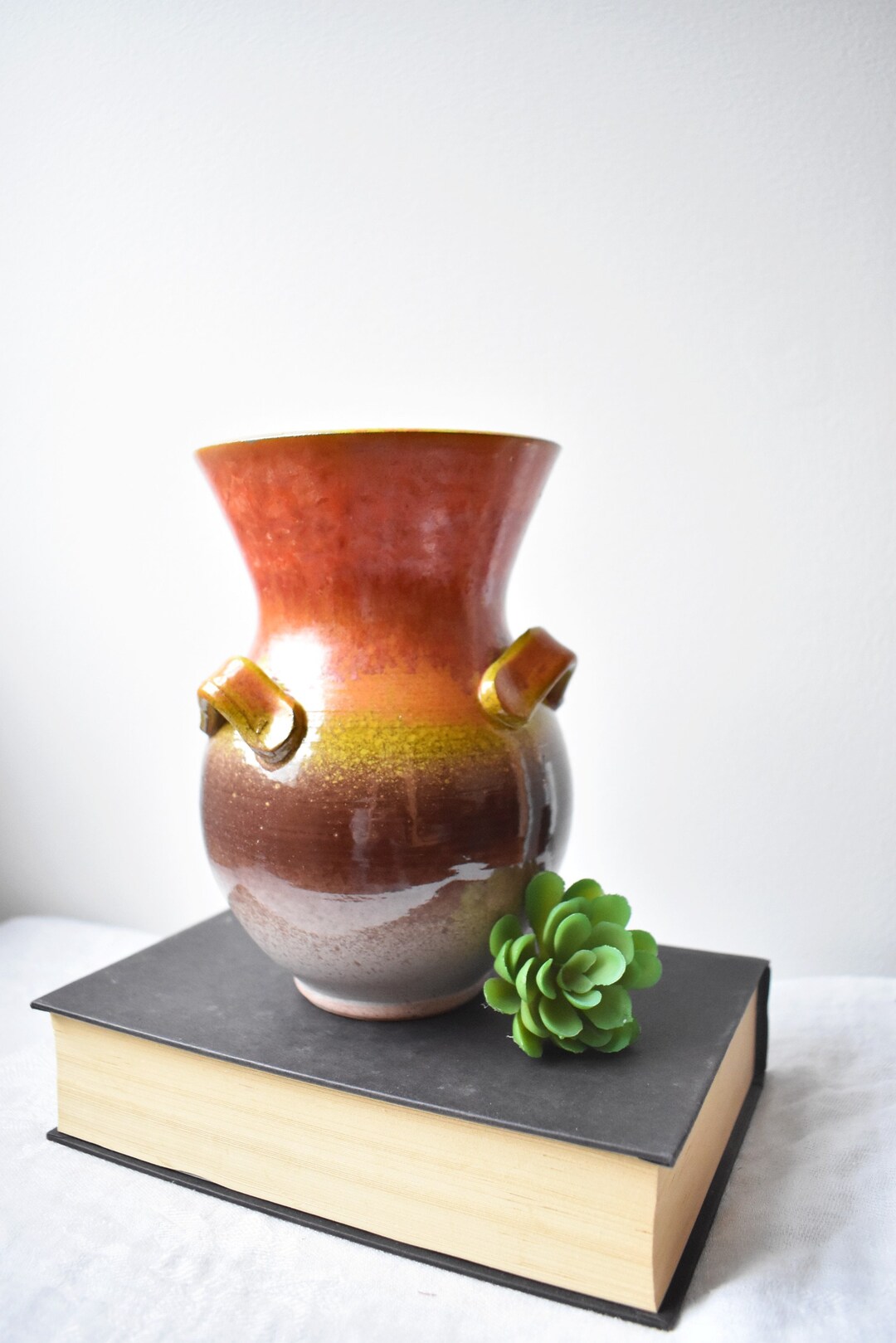 Vintage Handmade Fluted Vase Pottery, Made in Italy, Three Handles ...