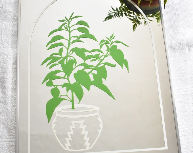 Vintage Screen Printed Mirror/academy Arts Mirror/southwest/plant Lover ...