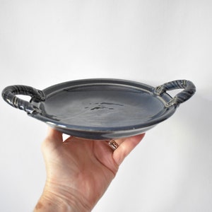 Vintage Round Handmade Tray, Blue Pottery With Handles, Trinket Dish ...