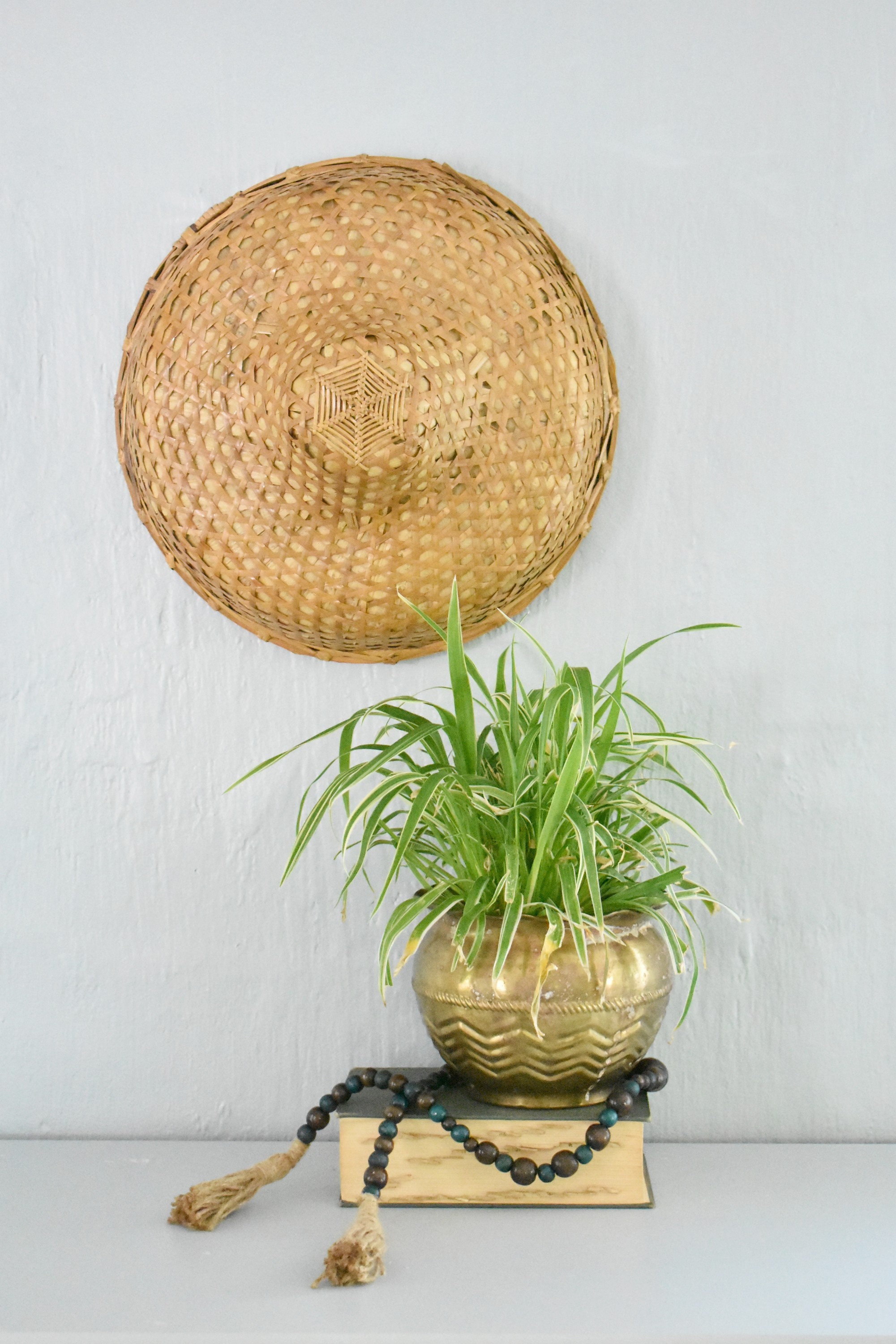 Vintage Asian Woven Wicker Hat: Chinese Farmer Sun Hat, Boho Wall Decor ...