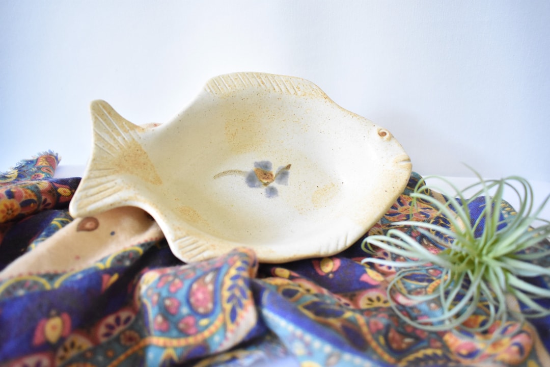 Ceramic Handmade Fish Serving Bowl, Studio Pottery Fish Platter, Blue ...