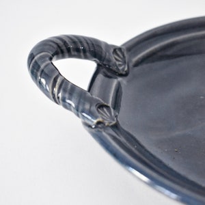 Vintage Round Handmade Tray, Blue Pottery With Handles, Trinket Dish ...