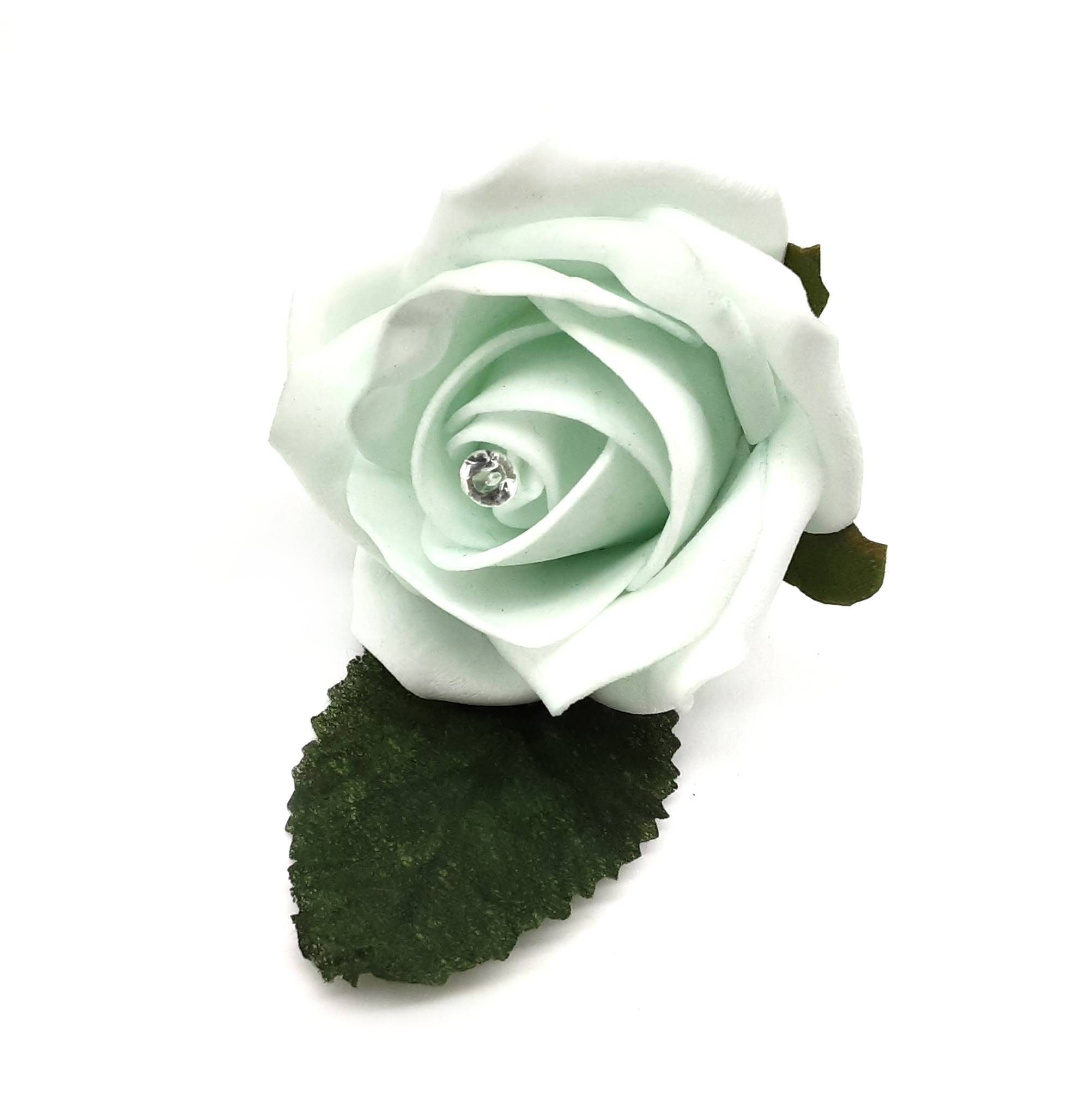 Peppermint Green Wedding Buttonholes With Daimante Centre - Etsy
