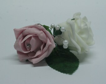 Double Cottage Rose Buttonholes With Pearl Spray Perfect for - Etsy