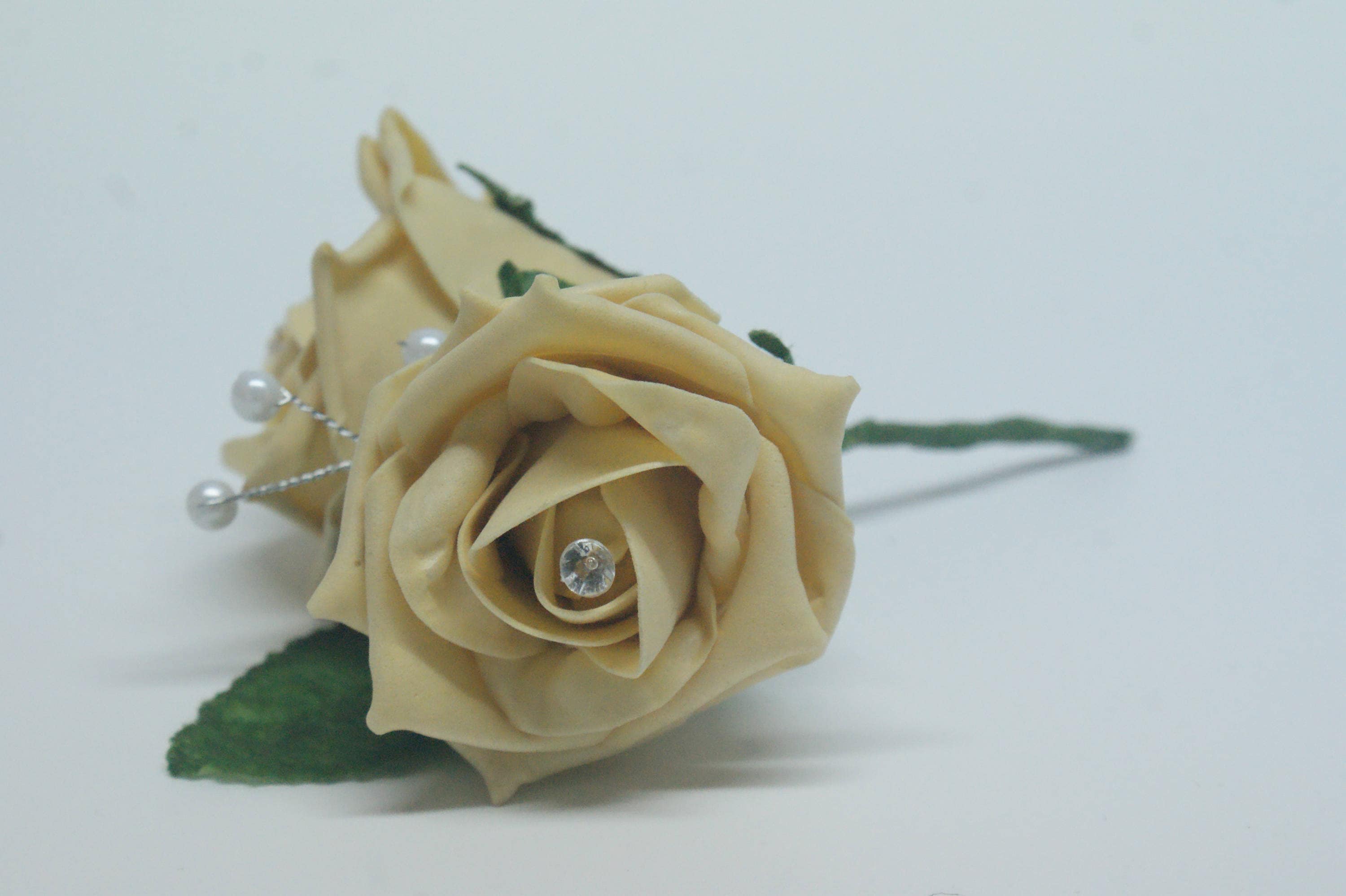 Double Cottage Rose Buttonholes With Pearl Spray, Perfect for All ...