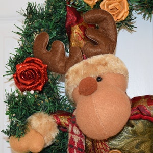 Christmas Reindeer Wreath With Burgundy and Gold Roses With - Etsy