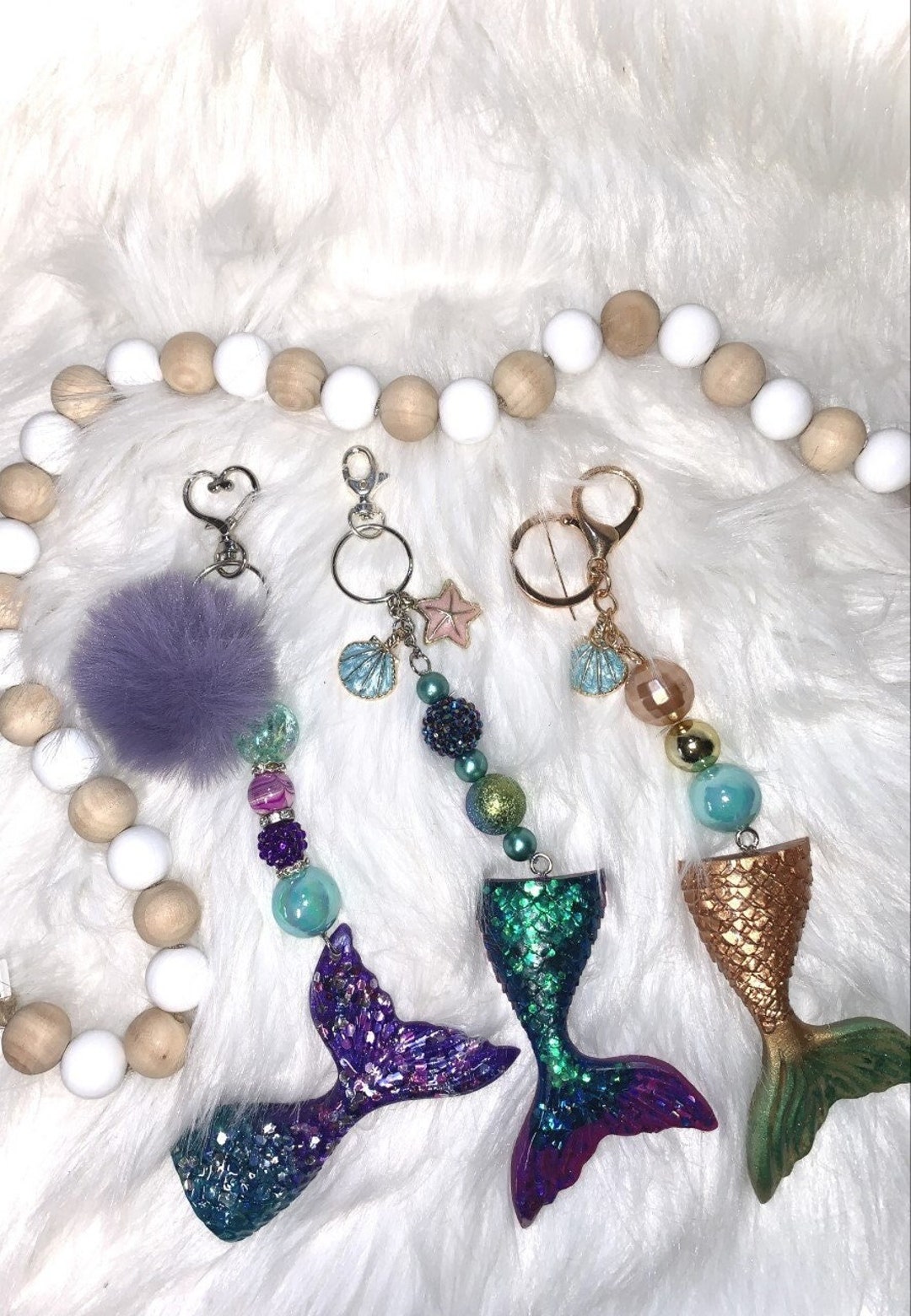 Mermaid Tail Resin and Beaded Keychain or Bag Charm Zipper - Etsy