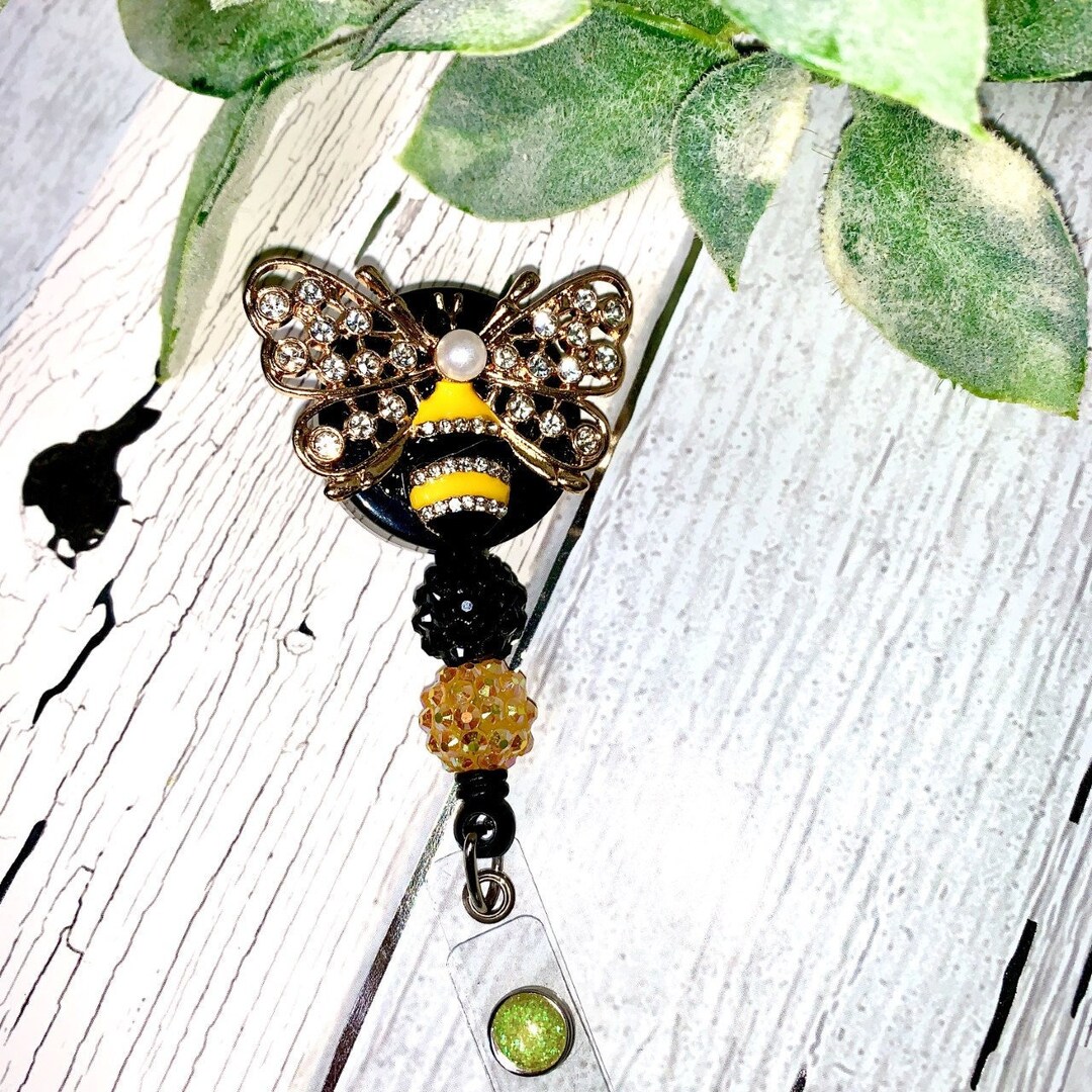 Queen Bee Rhinestone Badge Reel and or Keychain Sparkly Beaded - Etsy
