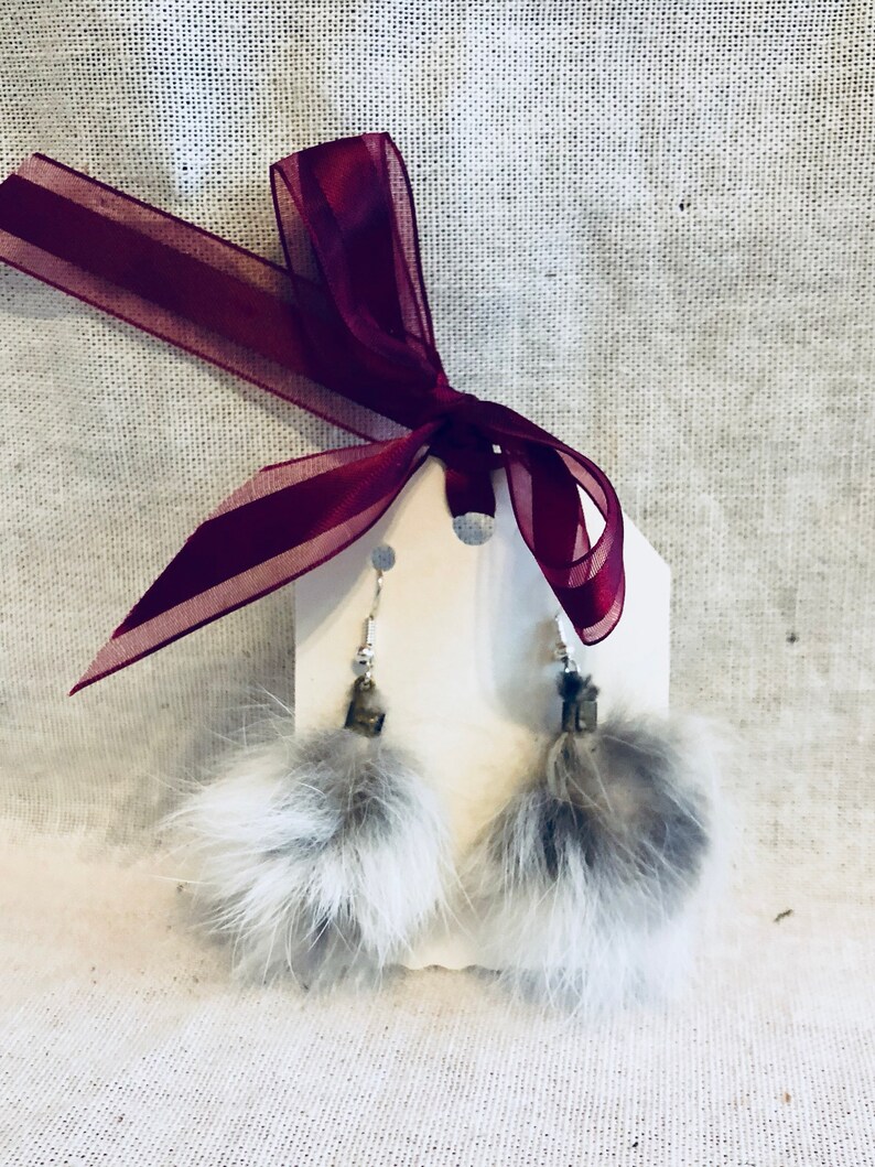 Rabbit Fur Upcycled Earrings Puffs - Etsy