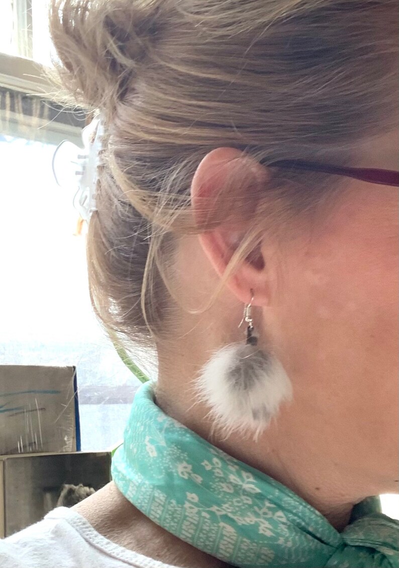Rabbit Fur Upcycled Earrings Puffs - Etsy