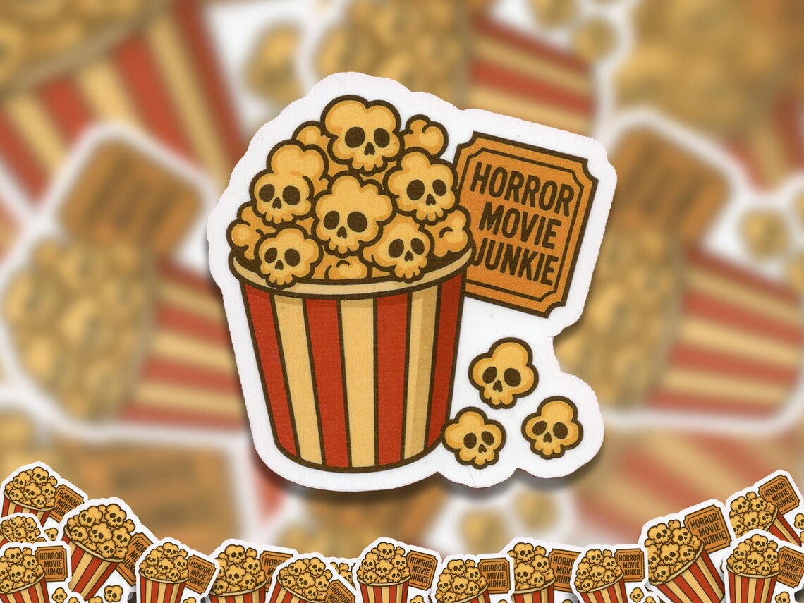 Horror Movie Junkie Sticker – Spooky Popcorn Skull Art - Etsy
