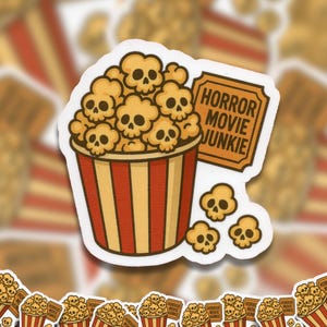 Horror Movie Junkie Sticker – Spooky Popcorn Skull Art - Etsy