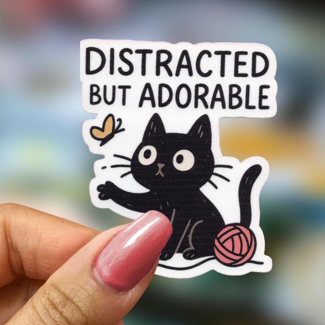 Distracted but Adorable Black Cat Sticker - ADHD Vibes - Etsy