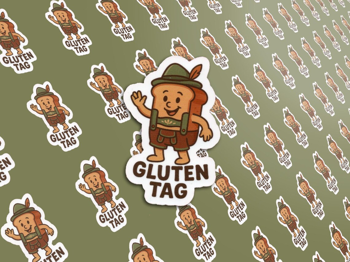 Gluten Tag Sticker – Funny Bread Pun With German Outfit - Etsy