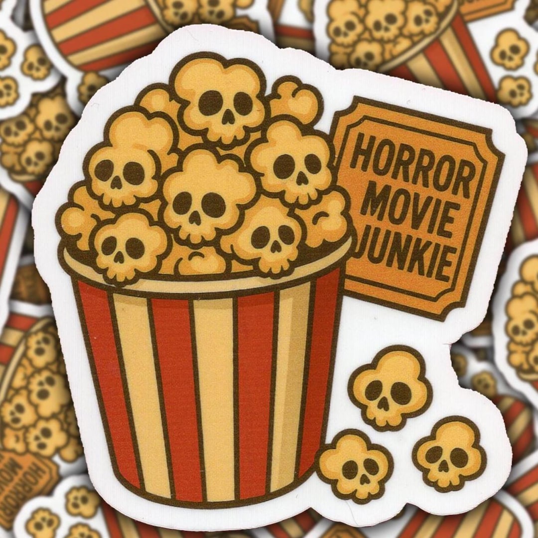 Horror Movie Junkie Sticker – Spooky Popcorn Skull Art - Etsy