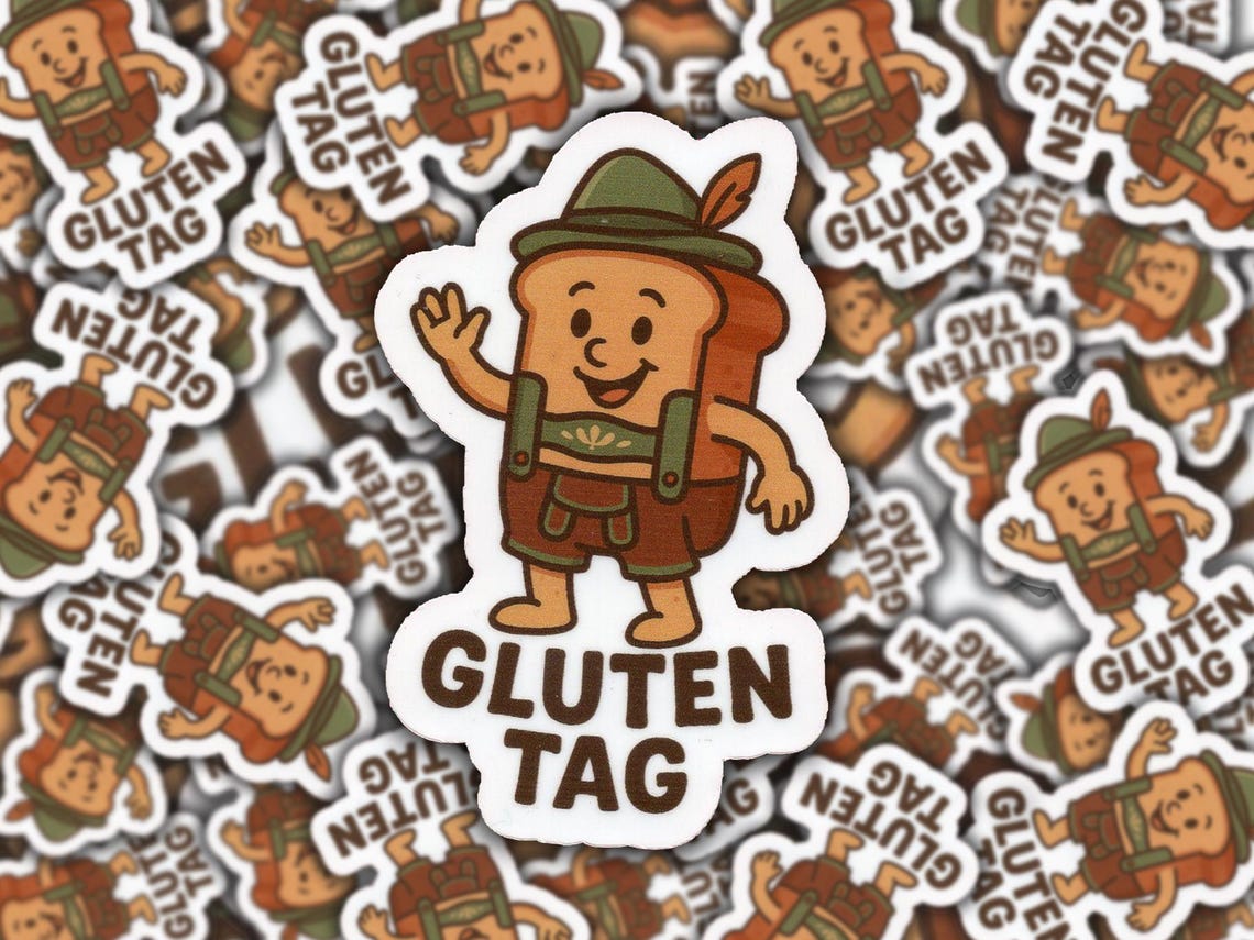 Gluten Tag Sticker – Funny Bread Pun With German Outfit - Etsy